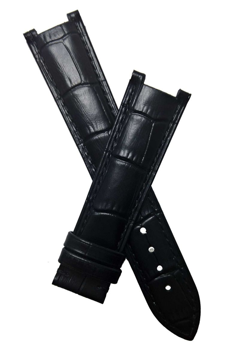 20 mm Black crocodile pattern leather pin buckle watch strap with ...