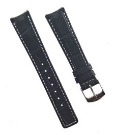 Black crocodile-style leather pin buckle strap with silver stitching to ...